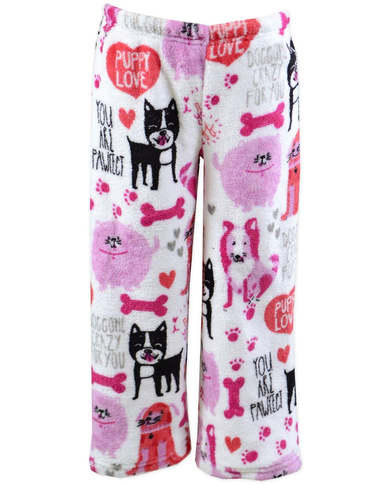Up Past 8 Girls Pajama Pants Plush Sleepwear Fun Print Pants, Puppy ...