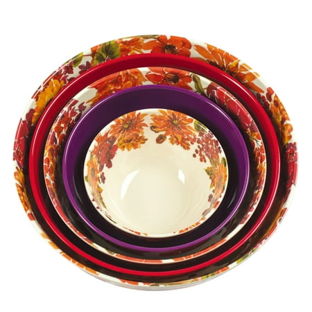 10 Piece Melamine Mixing Bowl Set with Lids, Fall Floral - Walmart.com ...
