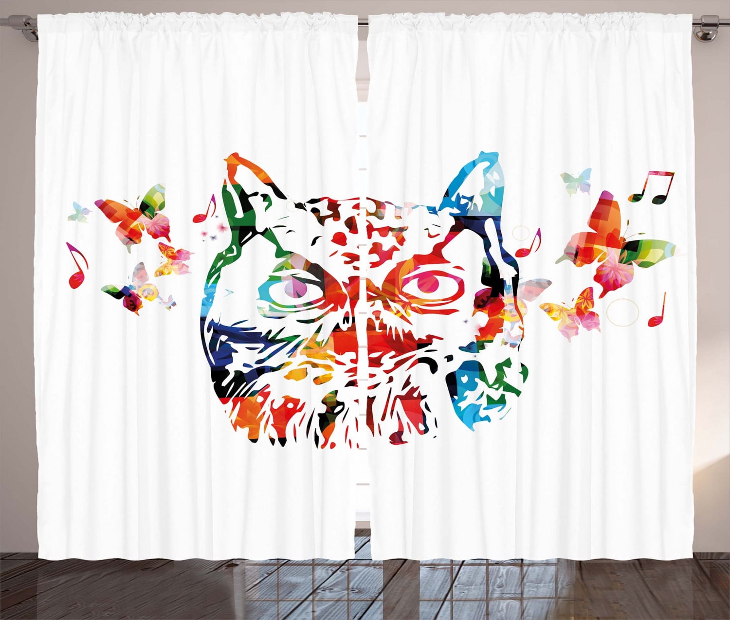 Animal Curtains 2 Panels Set, Rainbow Colored Abstract Wild Birds Owl ...