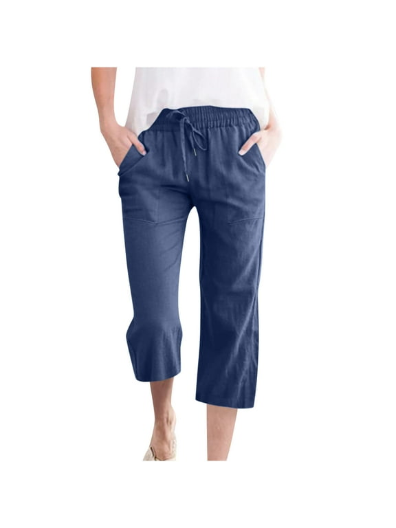 Dyegold Capris For Women Plus Size Summer Casual Wide Leg Cropped Pants Stretch Pull On Loose ...