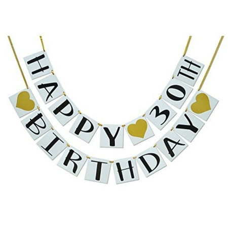 Happy 30th Birthday Banner - Gold Hearts and Ribbon - Birthday ...