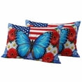 Blue Butterfly White Red Flower Waterproof Throw Pillow Covers Set of 2 ...