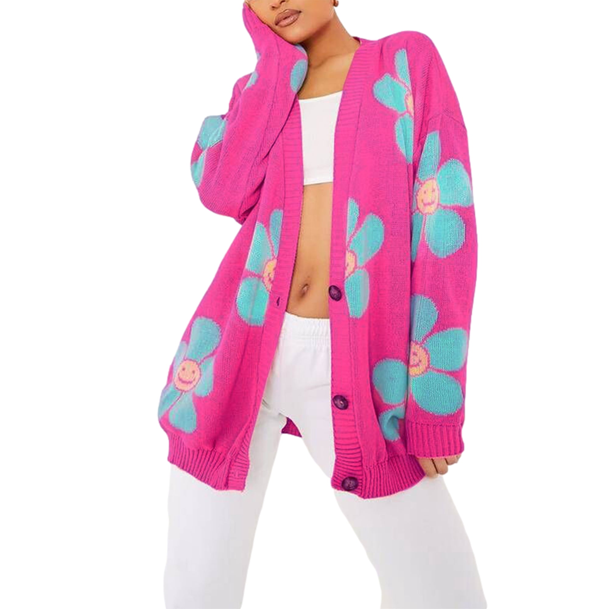 Click here for Fortune Women Sweater Love Flower Smile Loose Over... prices