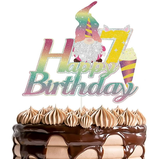 Happy 7th Birthday Cake Topper Unicorn,Color Girl Seven Years Old ...