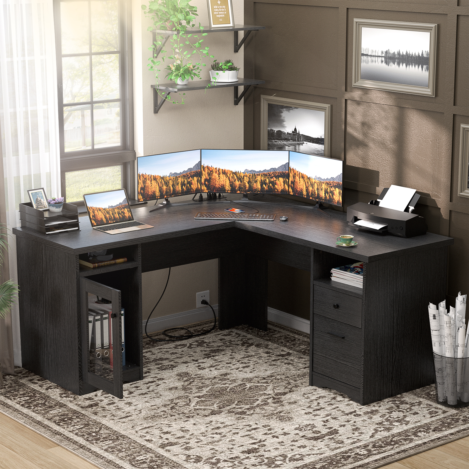 Buy Homieasy L Shaped Desk With USB Charging Port And Power Outlet 60
