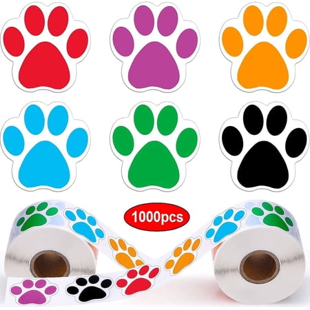 2 Rolls Of 1000 Colorful Paw Print Stickers, Dog Cat And Bear Pet ...