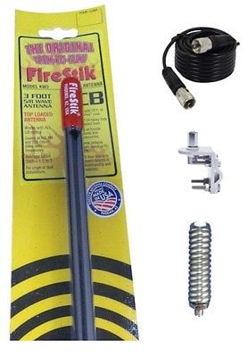 NEW FIRESTIK KW3 B 3FT BLACK CB ANTENNA,18FT COAX, MOUNT & SPRING ...