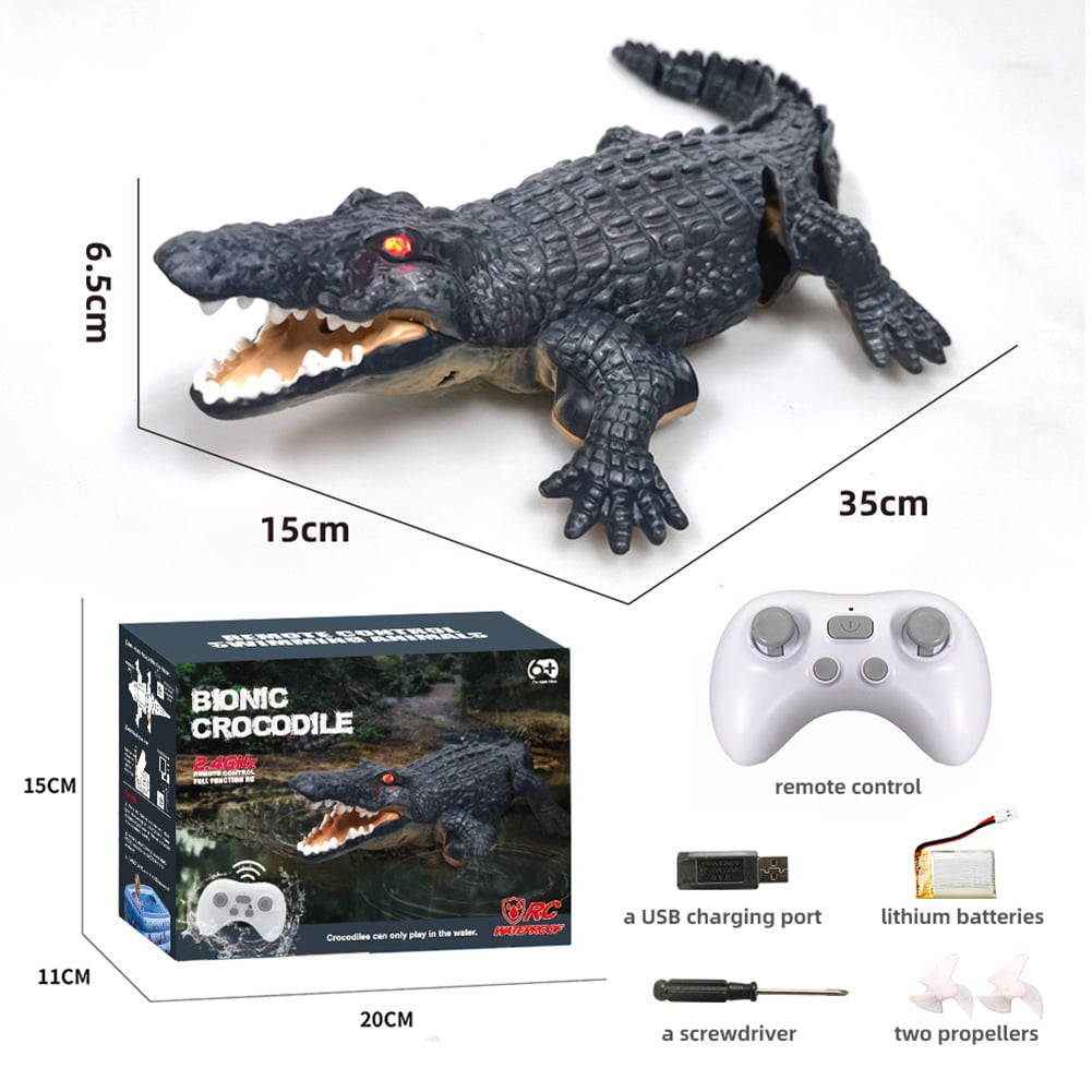 RONSHIN 2.4ghz Remote Control Crocodile Underwater Simulation Fish Swimming Eye Glowing Toy Long ...