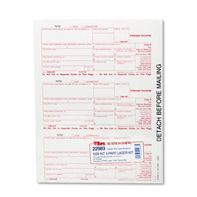 TOPS 22983 IRS Approved Tax Form- 3-2/3 x 8- 4-Part Carbonless- 75 ...