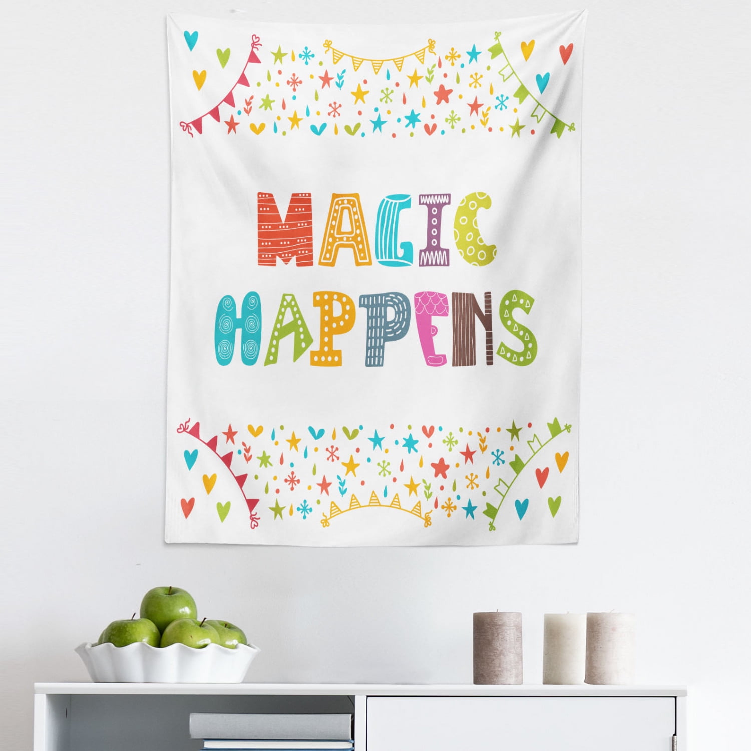 Wording Tapestry, Inspirational Words Magic Happens Ornamented with ...
