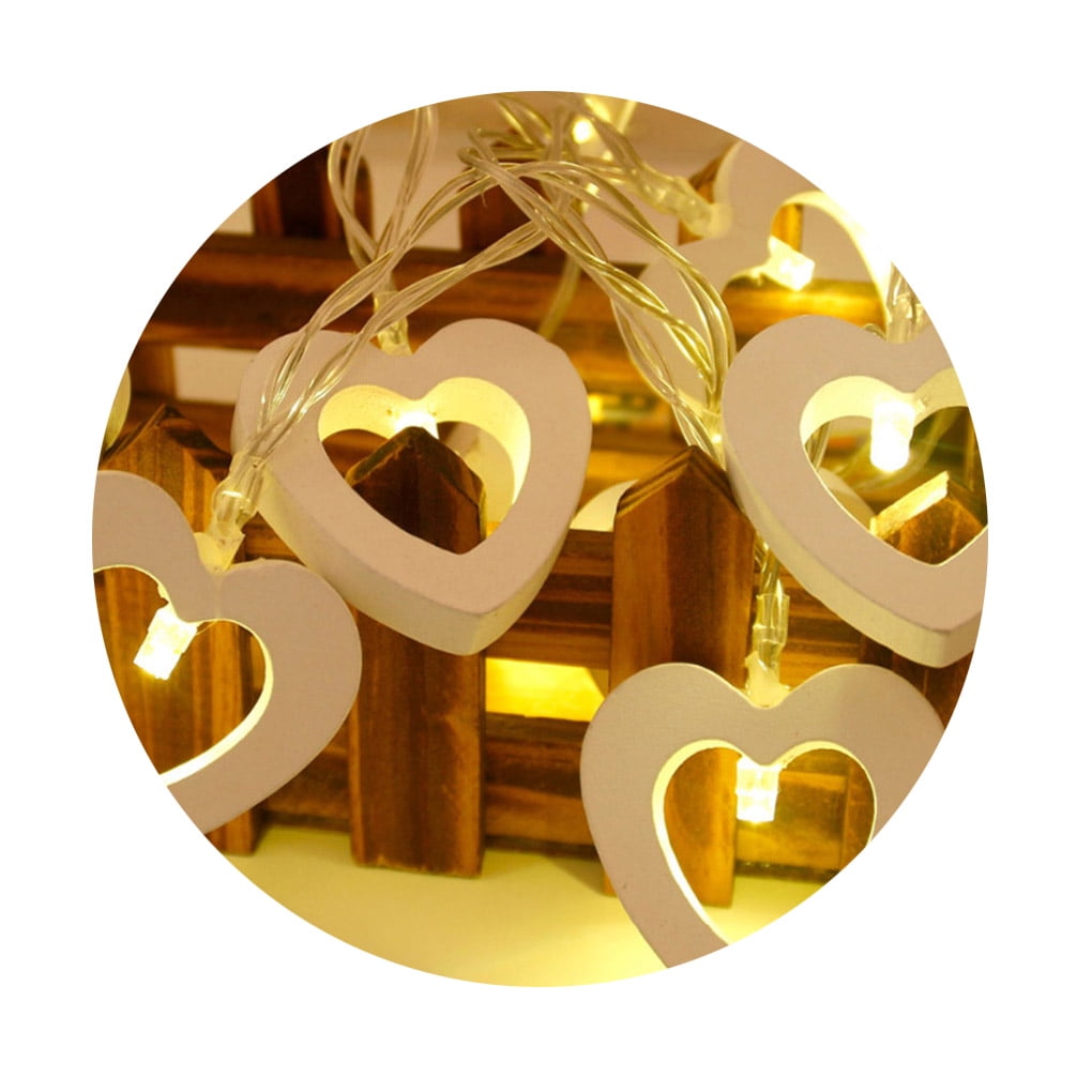 10 LED Wooden Heart Shape String Lights Wedding Event Party Decoration ...