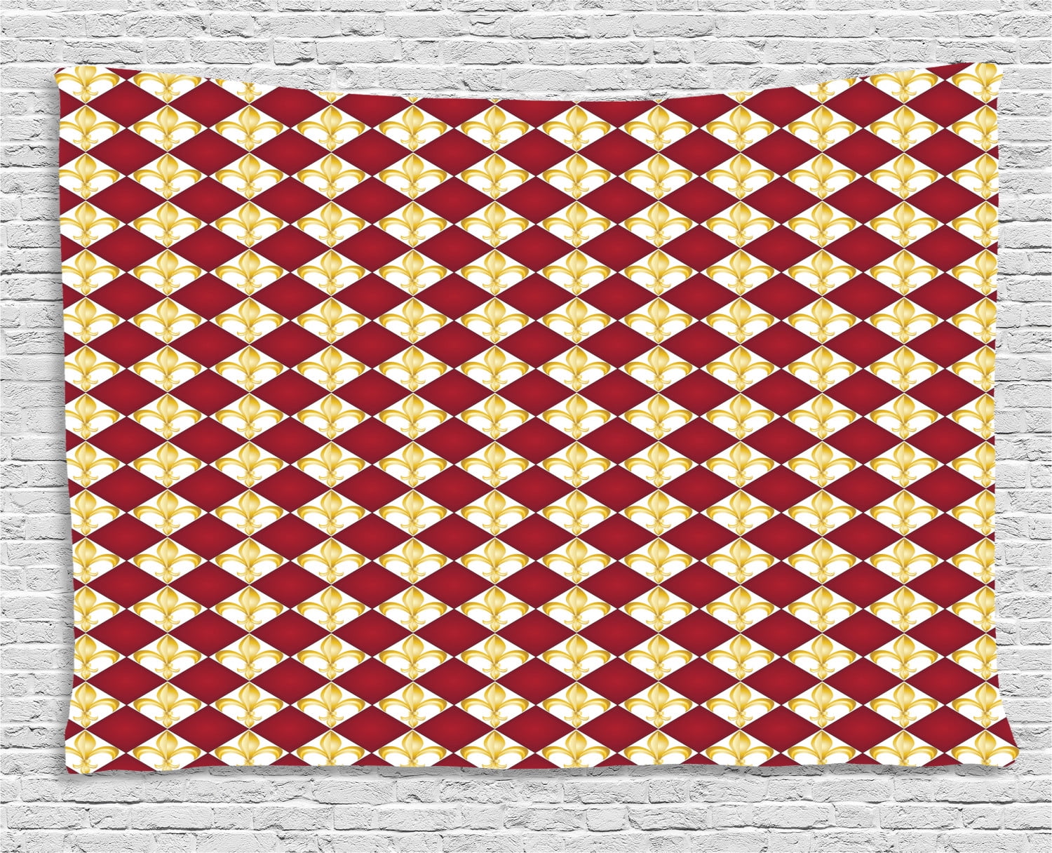 Fleur De Lis Tapestry, Geometrical Rhombus Arrangement Western Culture ...
