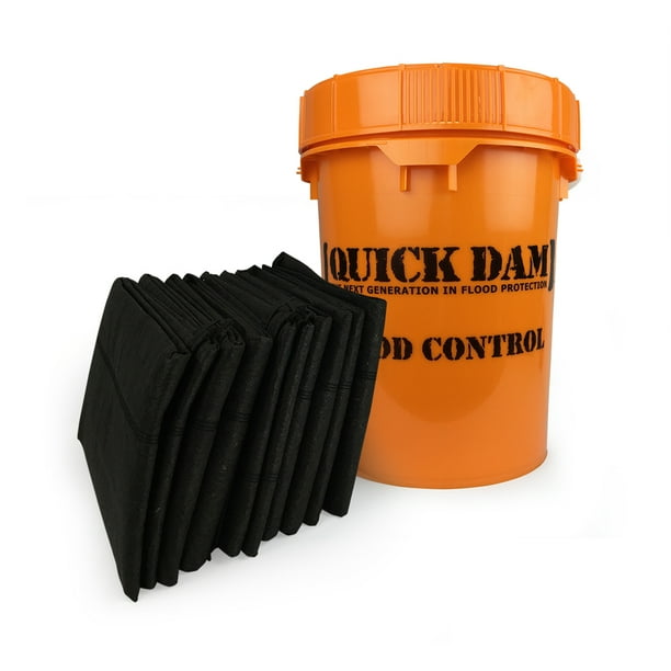Quick Dam Grab & Go Flood Kit includes 10- 5ft Flood Barriers in Bucket ...
