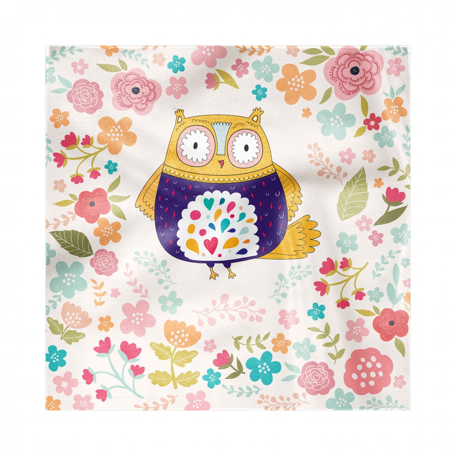 Owl Decorative Satin Napkins Set of 4, Colorful Bird and Blooming ...