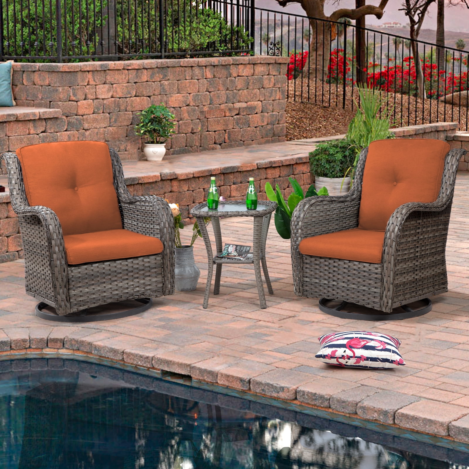 Meetleisure Outdoor Swivel Rocker Wicker Patio Chairs Sets of 2 With ...