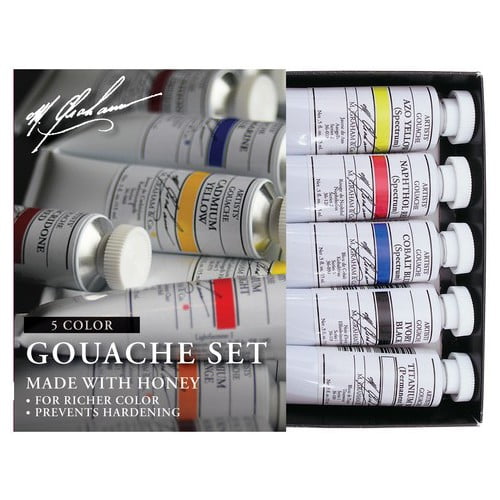 M. Graham 1/2-Ounce Tube 5 Color Gouache Paint Primary Set 1/2-Ounce