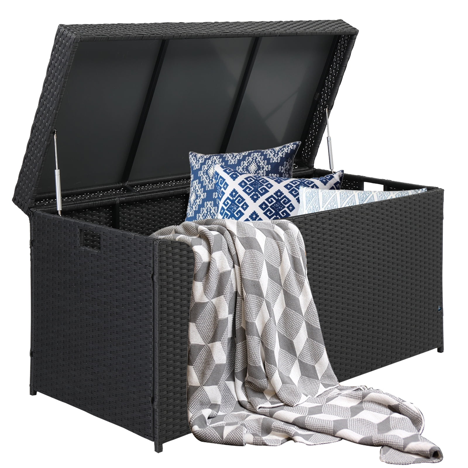 UWR-Nite Outdoor Deck Box, PE Rattan Wicker with Liner, Hydraulic Lift ...