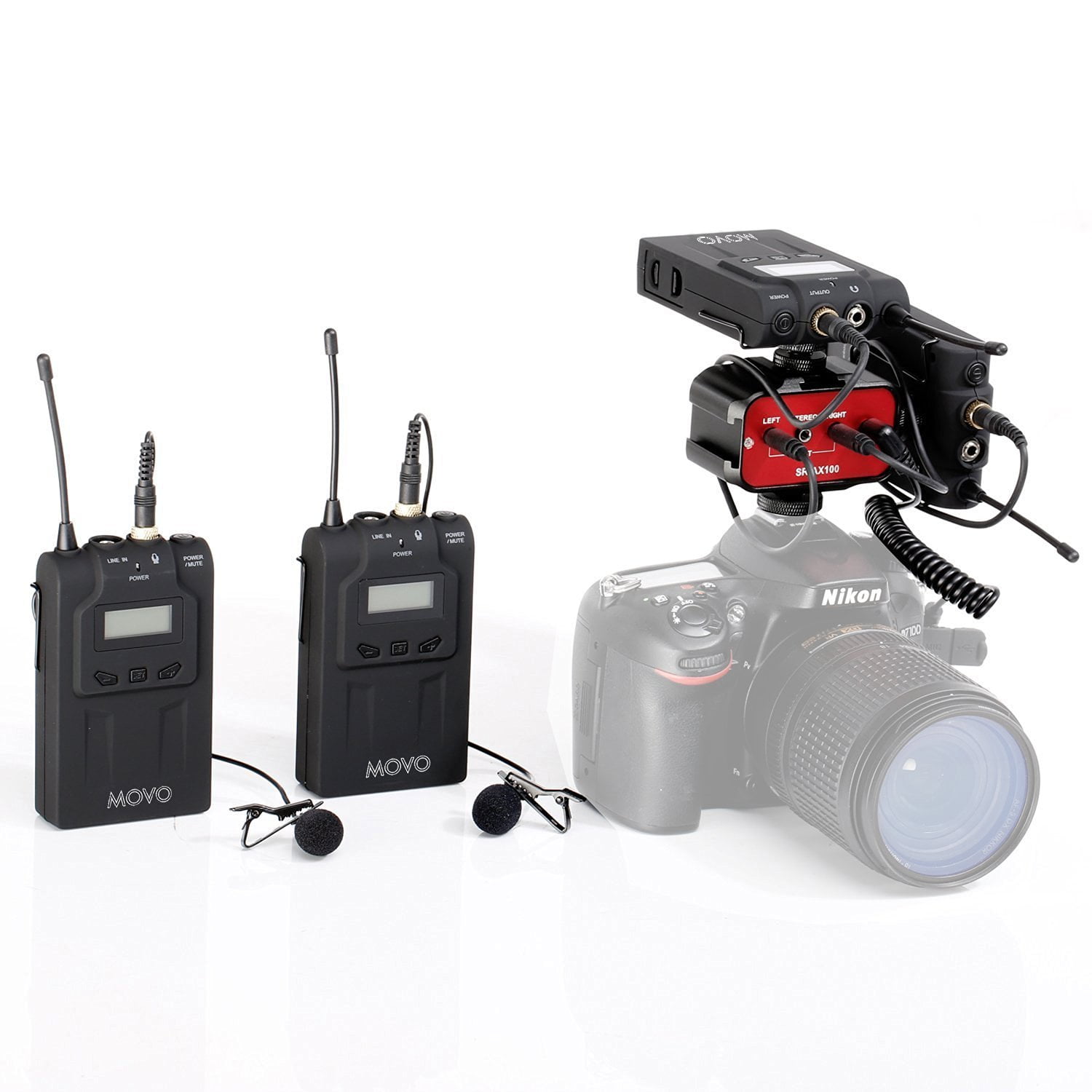 Movo Dual Wireless UHF Lavalier Microphone Bundle with 2 Transmitters ...