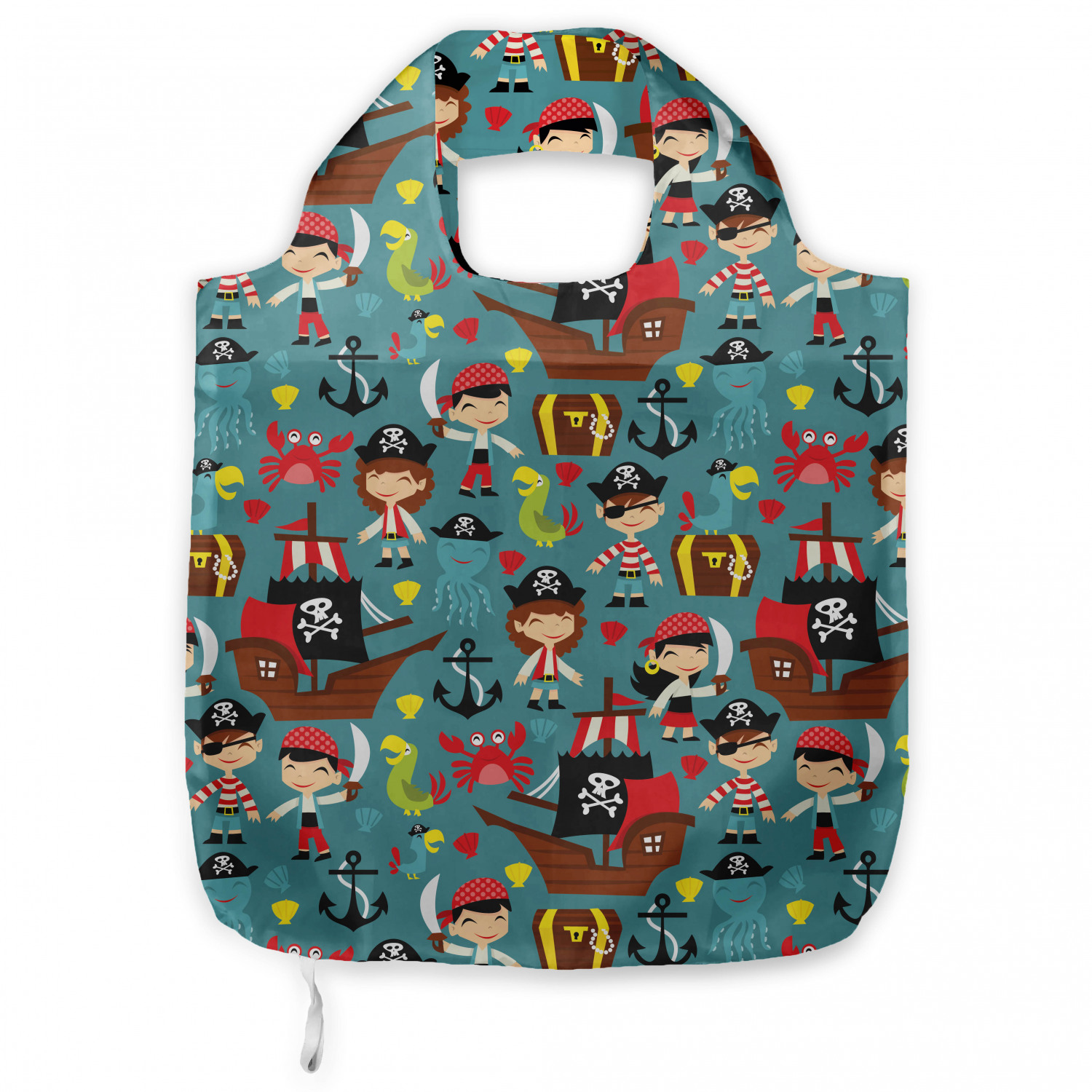 Pirates Fabric Shopping Tote, Pattern of Pirate Ships in the Sea ...