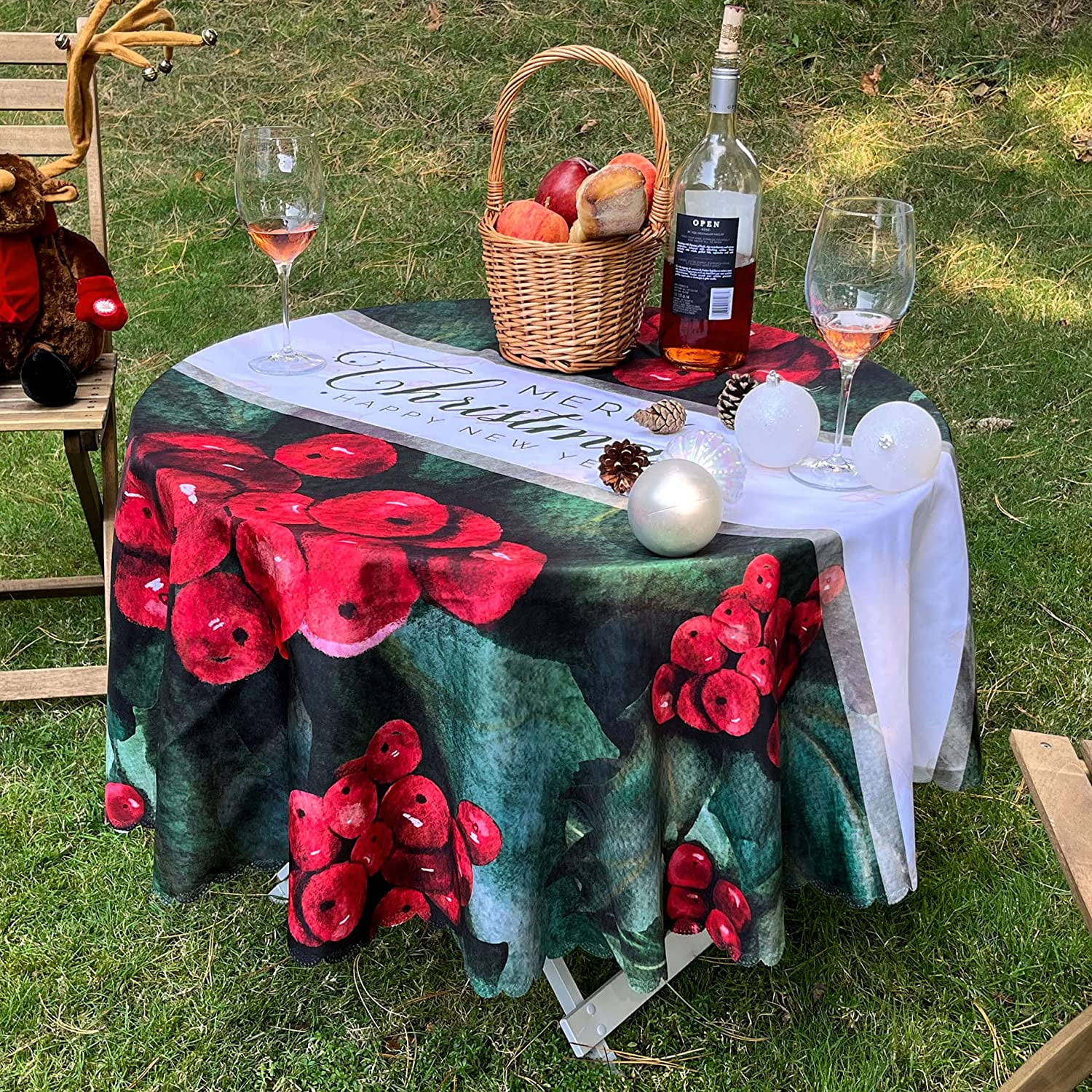 Christmas Table Cloth Round - 60 inch Diameter - Waterproof Holiday ...