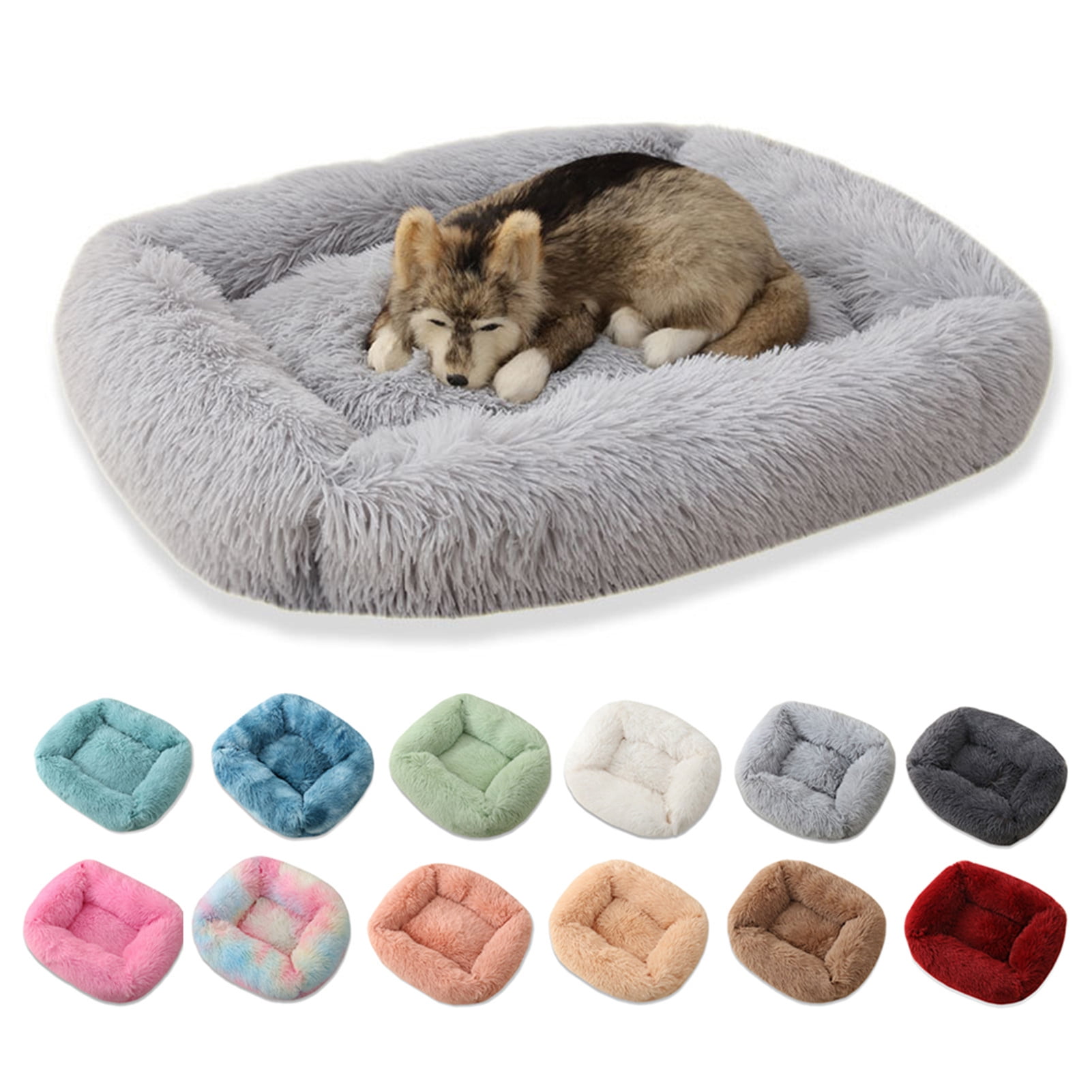 SPRING PARK Pet Dog Cat Calming Bed Warm Soft Plush Square Nest Comfy ...