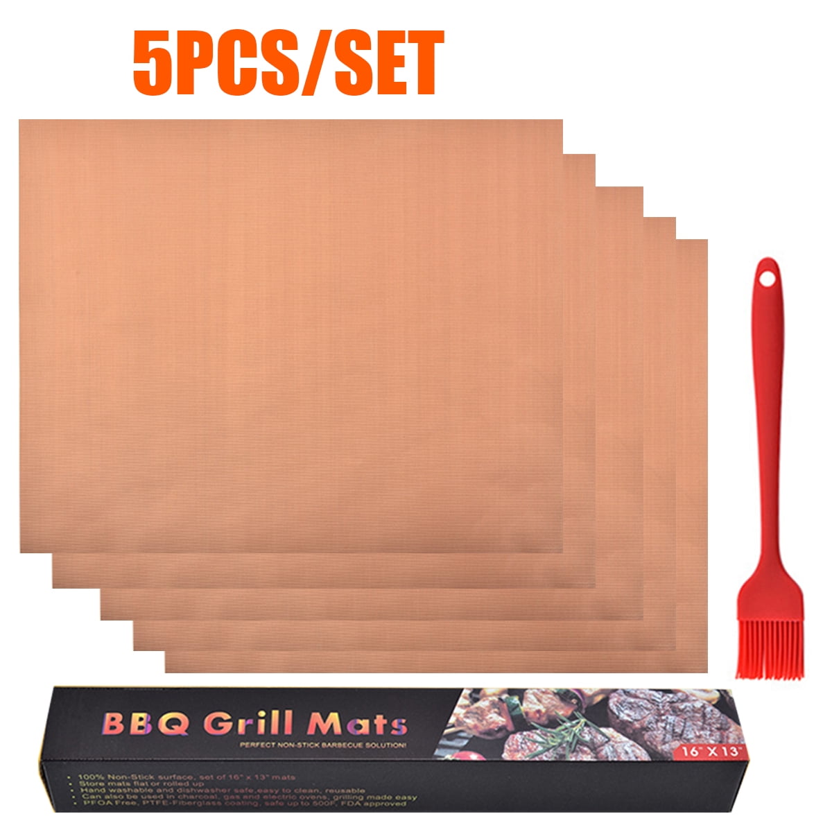 BBQ Grill Mat 5 Pack, 100% Non-Stick 16x13” /16x20" BBQ Grilling Baking ...