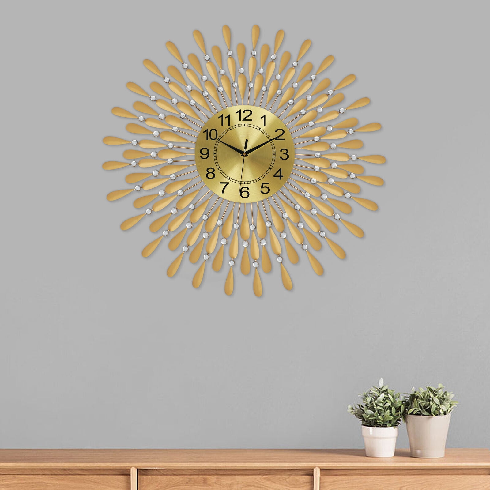 Miumaeov Modern Crystal Wall Clock 27.6in Large Metal Silent Clock ...