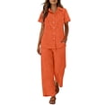 CYYOLLPF Womens Linen Two Piece Outfits Collared Sleeveless Button Vest ...