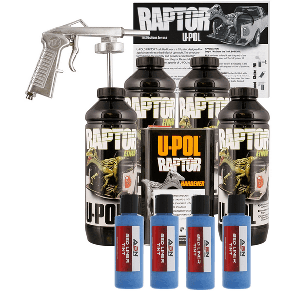 U-POL Raptor Tintable Reflex Blue Bed Liner Kit w/ Spray Gun, 4L Upol ...