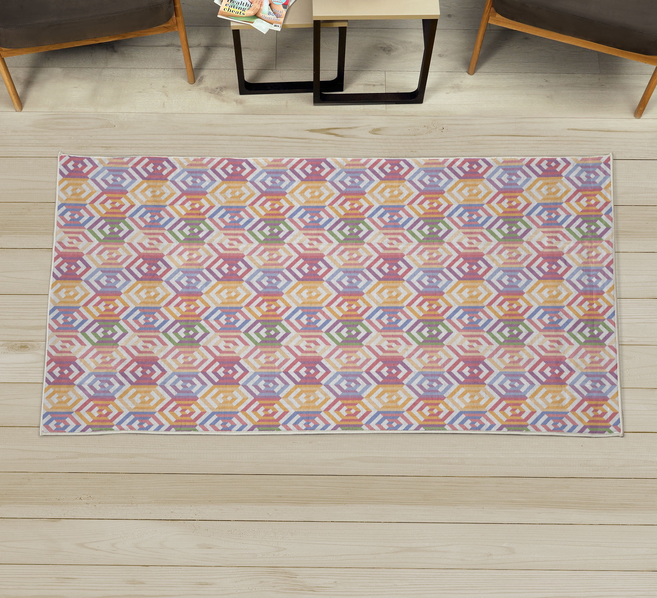 Geometric Decorative Rug, Abstract Cubes Isometric Hexagonal Shaped ...