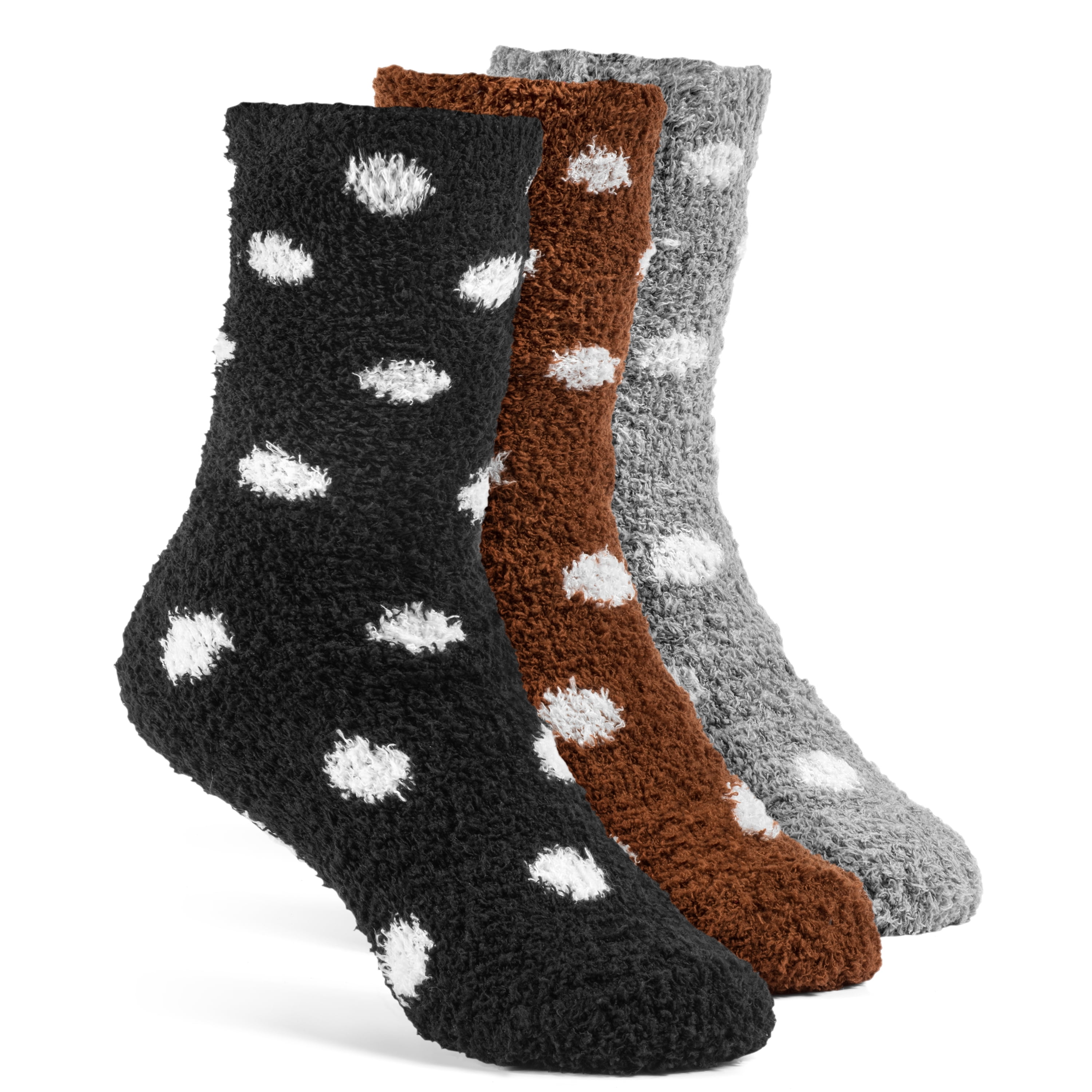 YolBer Girls' Assorted Dotted Fluffy Crew Fuzzy Socks - 3 Pairs ...