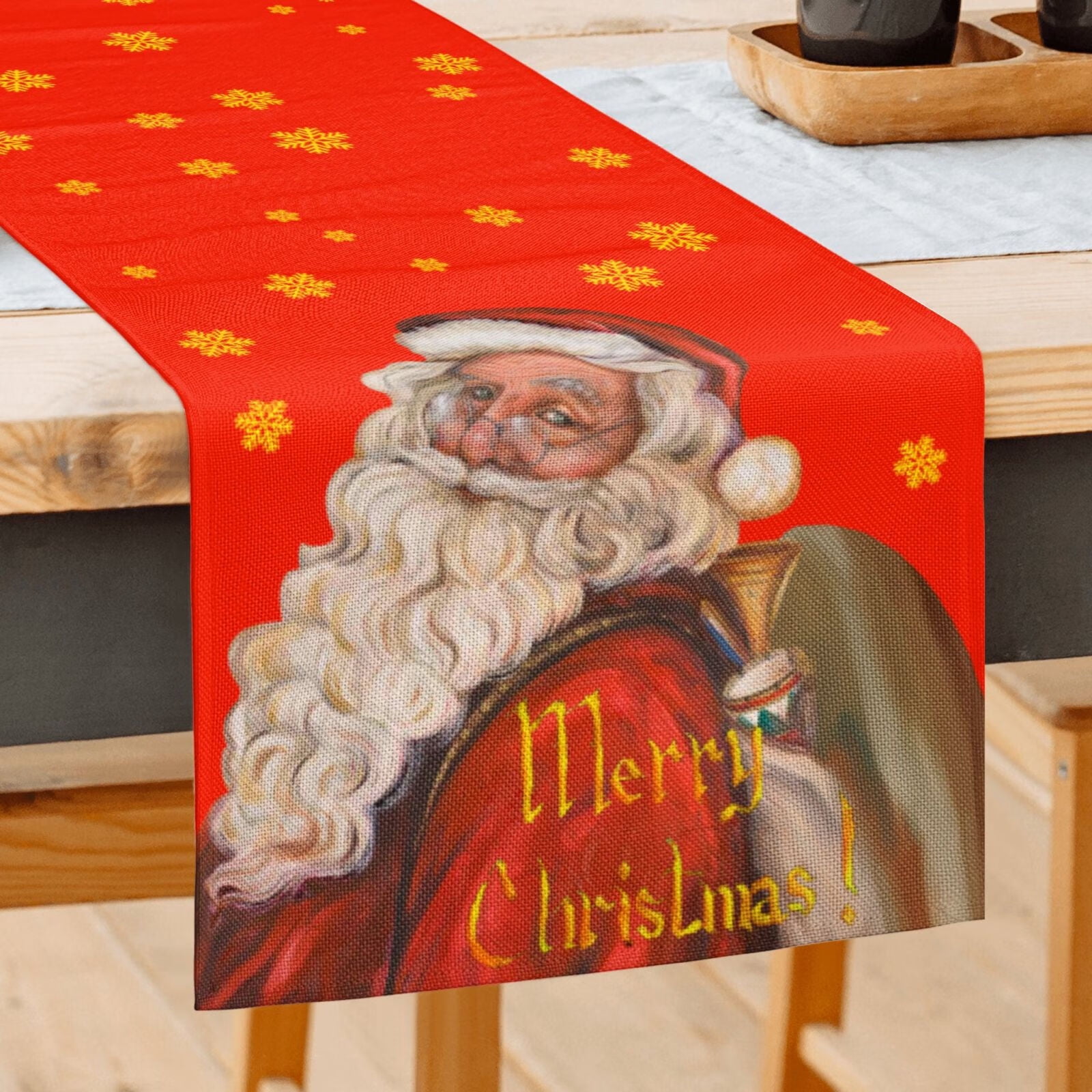 Black Santa Claus Merry Christmas Table Runner, Seasonal Winter Xmas ...