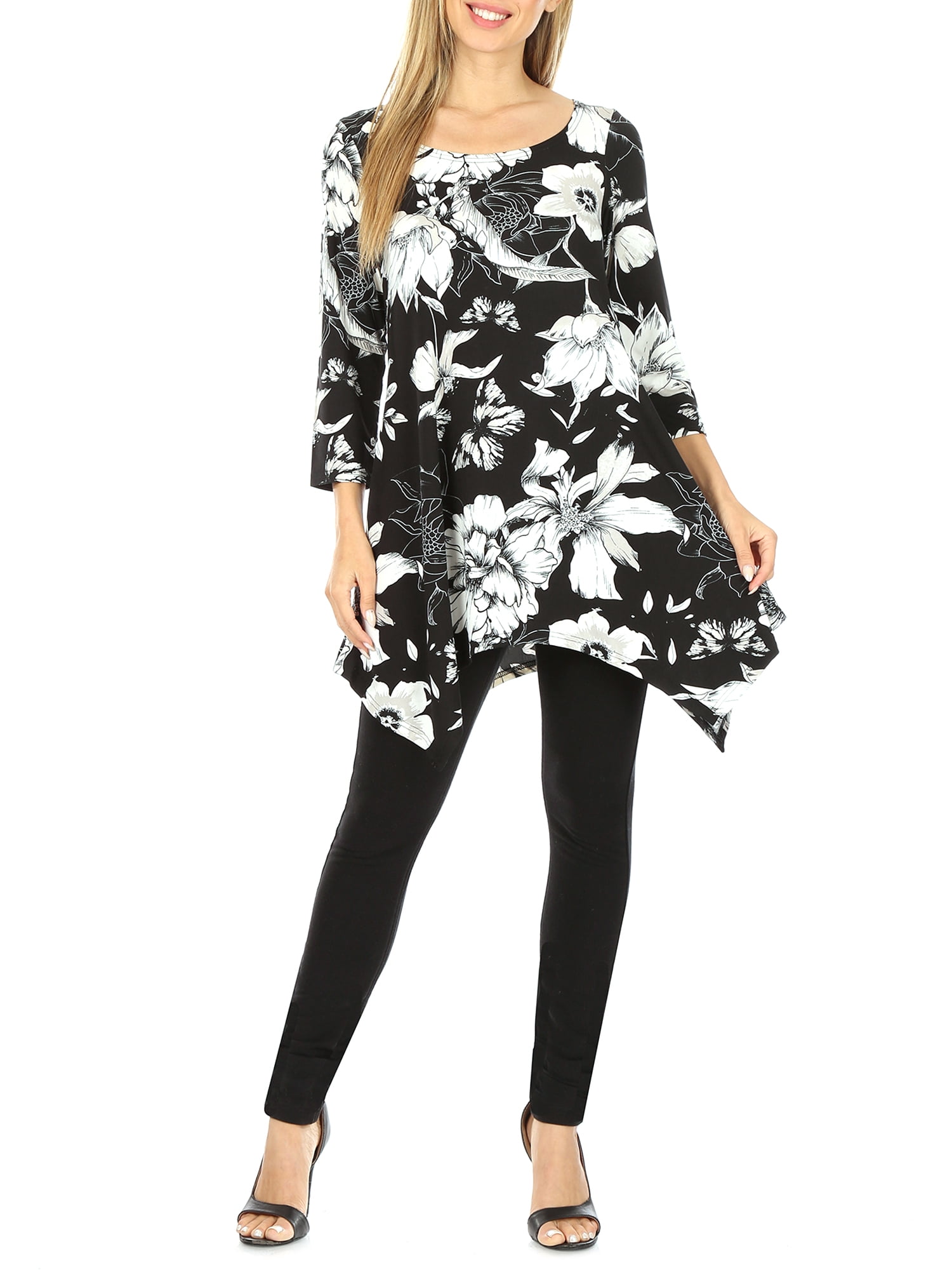 White Mark Women's Floral Scoop Neck Tunic Top - Walmart.com