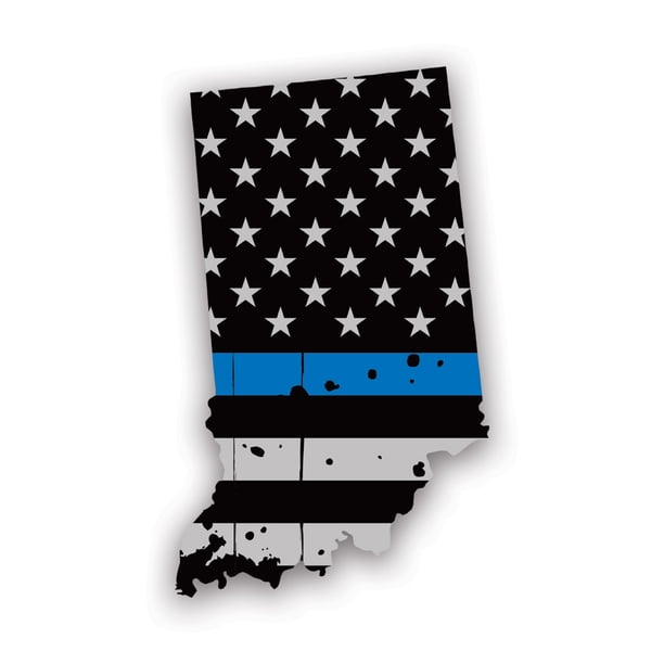 Distressed Indiana State Shaped Subdued US Flag Thin Blue Line Sticker ...