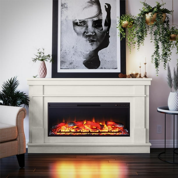 Ameriwood Home Elmdale Wide Mantel with Linear Electric Fireplace ...
