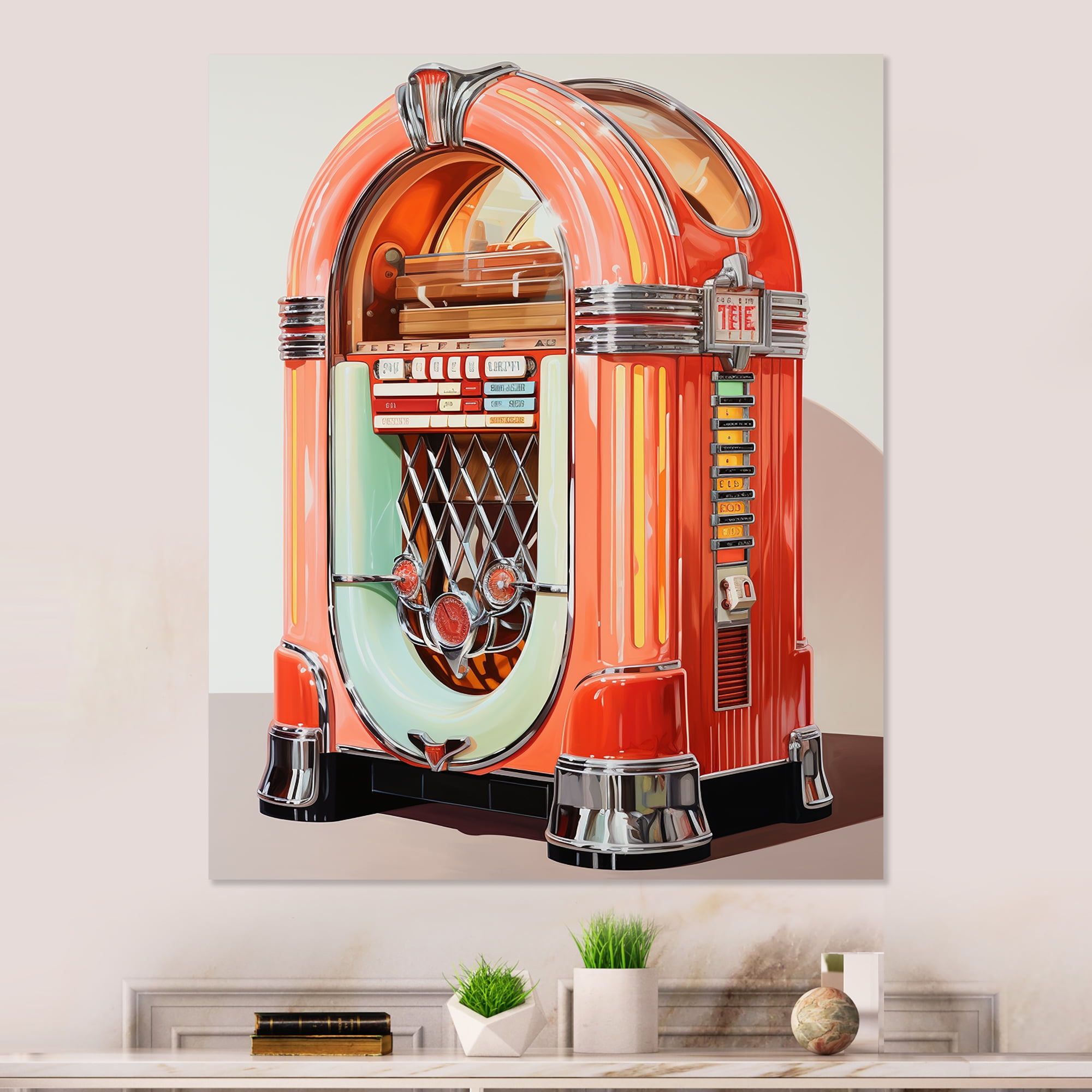 Designart "Melodic Minimalist Jukebox I" Jukeboxes Metal Wall Art ...
