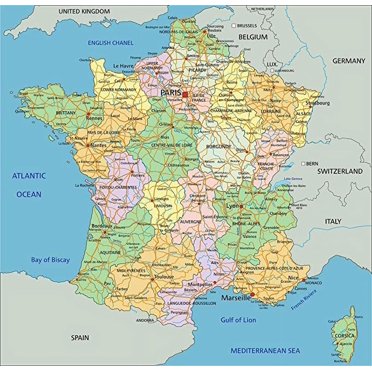 Palmetto Posters 24x24 Laminated Poster: Large regions map of france ...