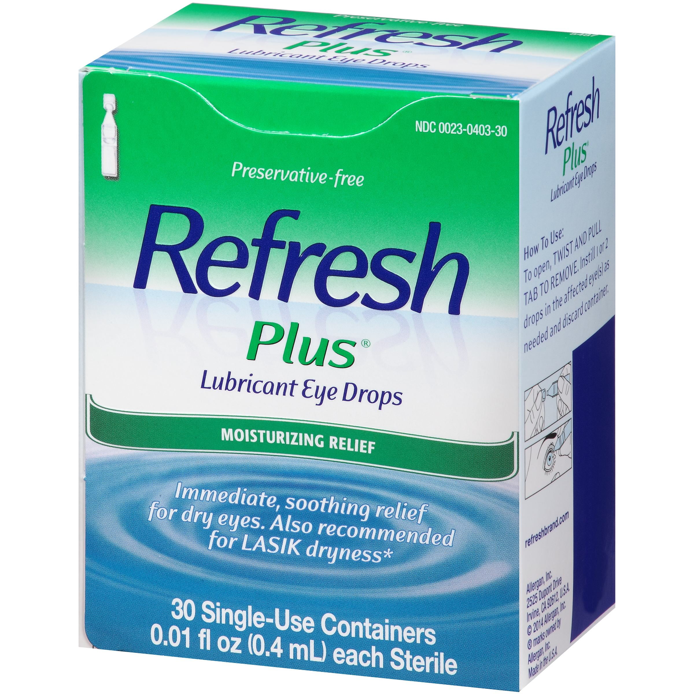 Refresh Plus Lubricant Eye Drops, PF, 0.01 fl oz, 30 Count, Pack of 1 ... Refresh Plus Lubricant Eye Drops, PF, 0.01 fl oz, 30 Count, Pack of 1 ...
