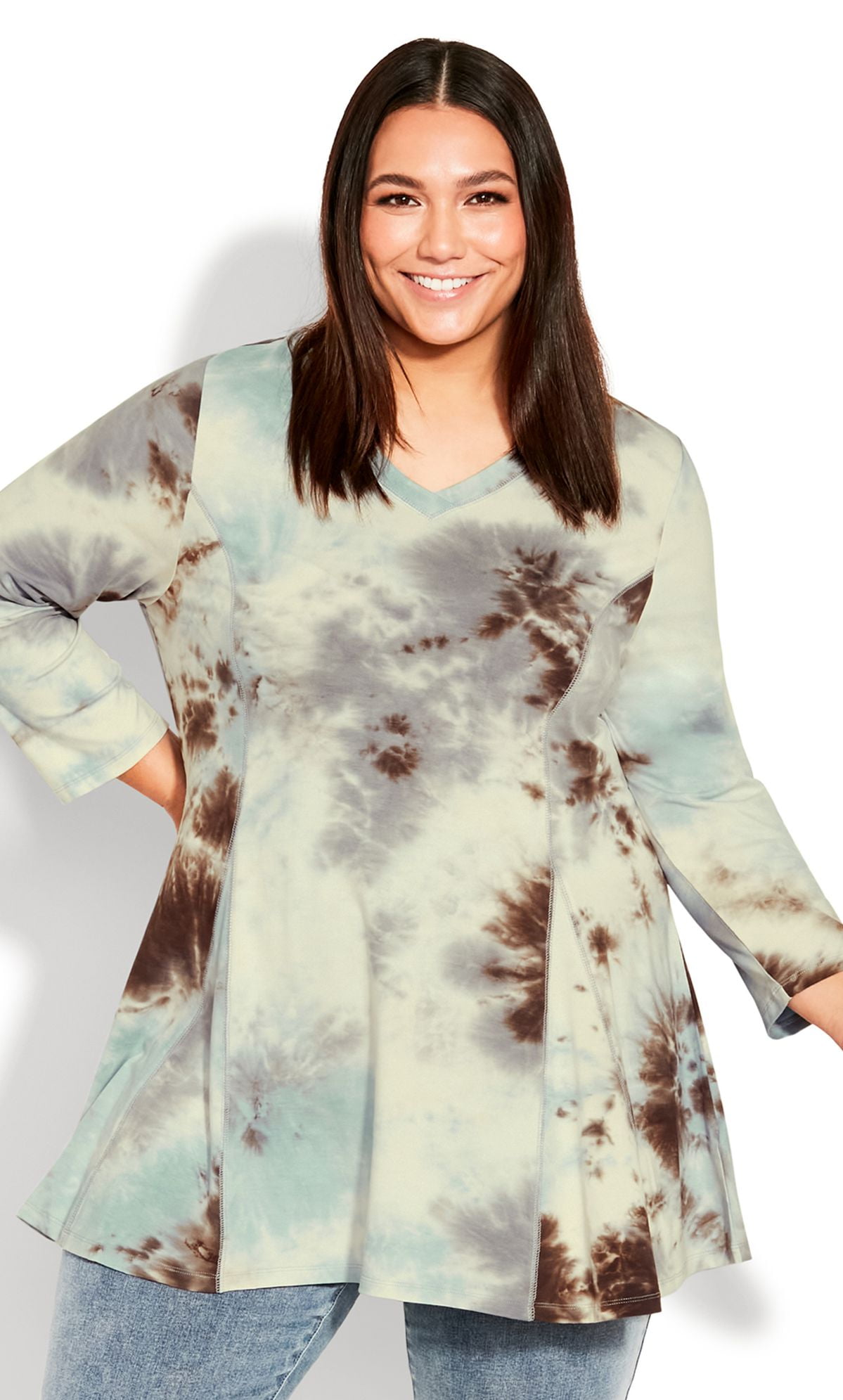 Avenue Women's Plus Size Cape Cod Tie Dye 3/4 Sleeve Tunic Top ...