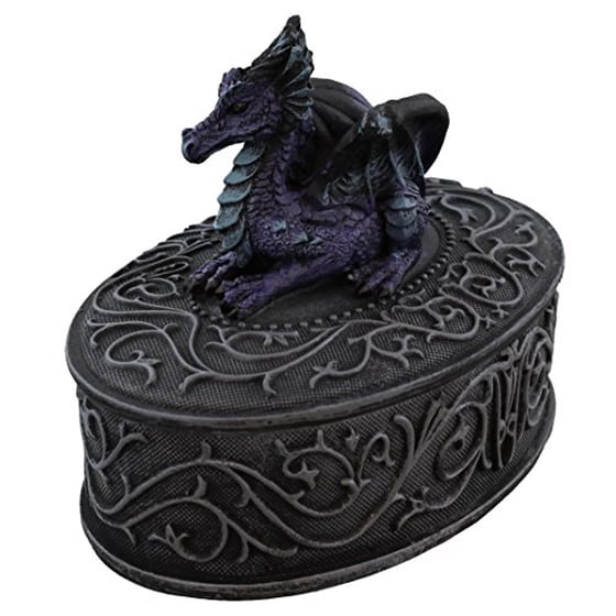Pacific Trading - Dragon Laying on Oval Shaped Jewelry Trinket Box ...