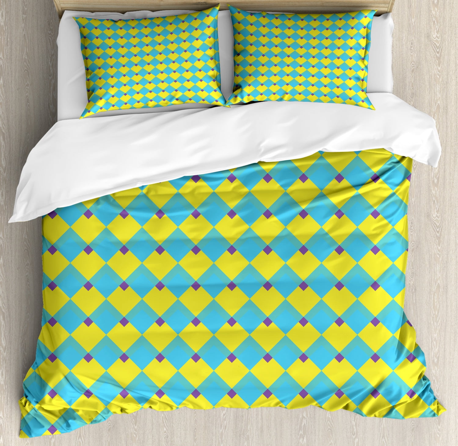 Crazy Duvet Cover Set Queen Size, Geometric Rhombus Pattern Memphis ...