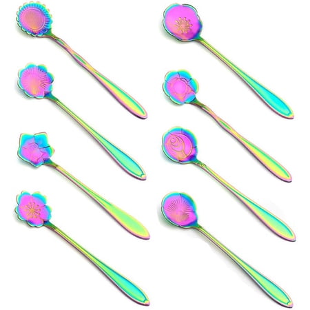 Flower Spoon Set 8pcs Stainless Steel Rainbow Teaspoons Coffee Spoons ...