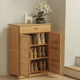 MoNiBloom Bamboo 3 Tiers Enclosed Shelf Organizer, 1 Drawer Shoe Rack ...