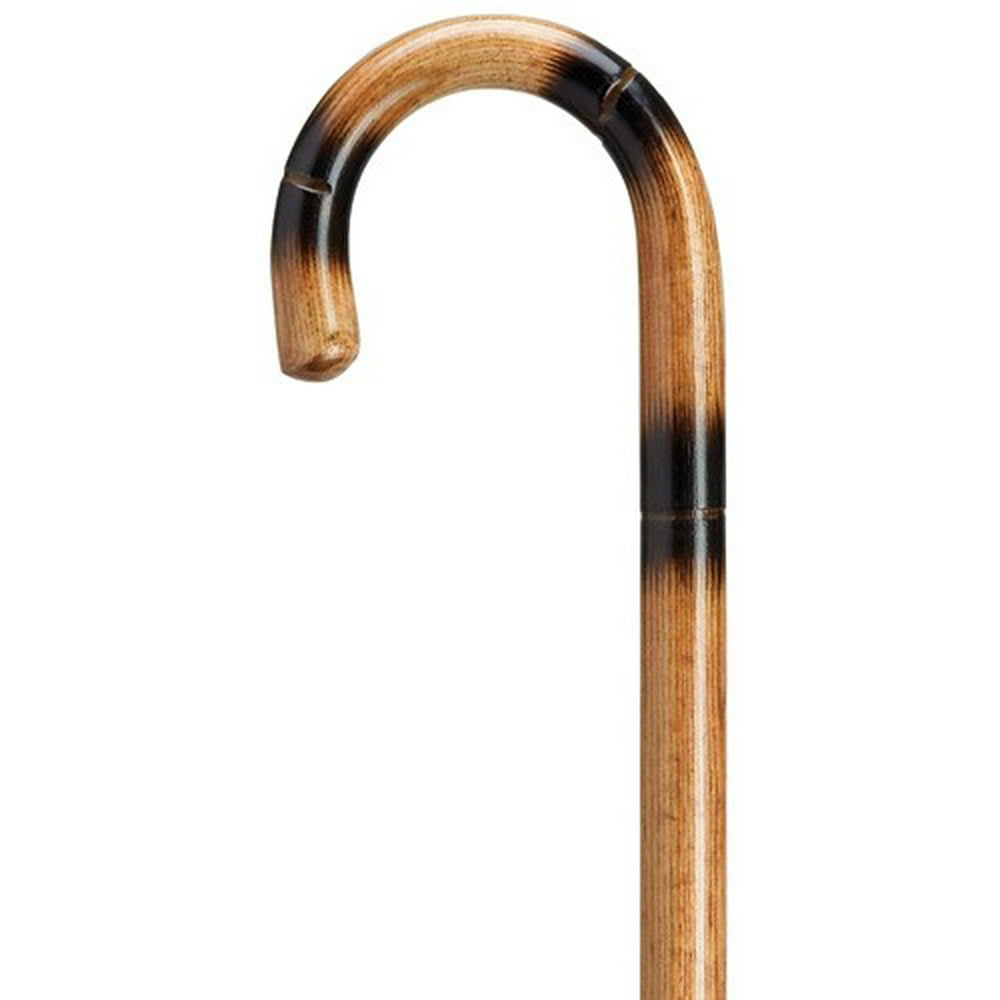 Walking Cane Round Nose Crook Handle Wood Cane Stepped Scorched ...