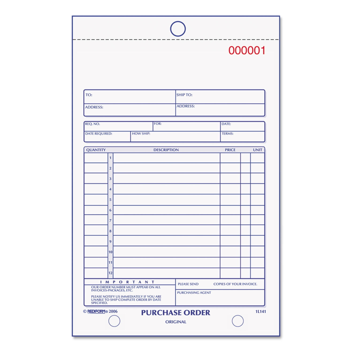 Rediform Purchase Order Book, Bottom Punch, 5 1/2" x 7 7/8", 3-Part ...
