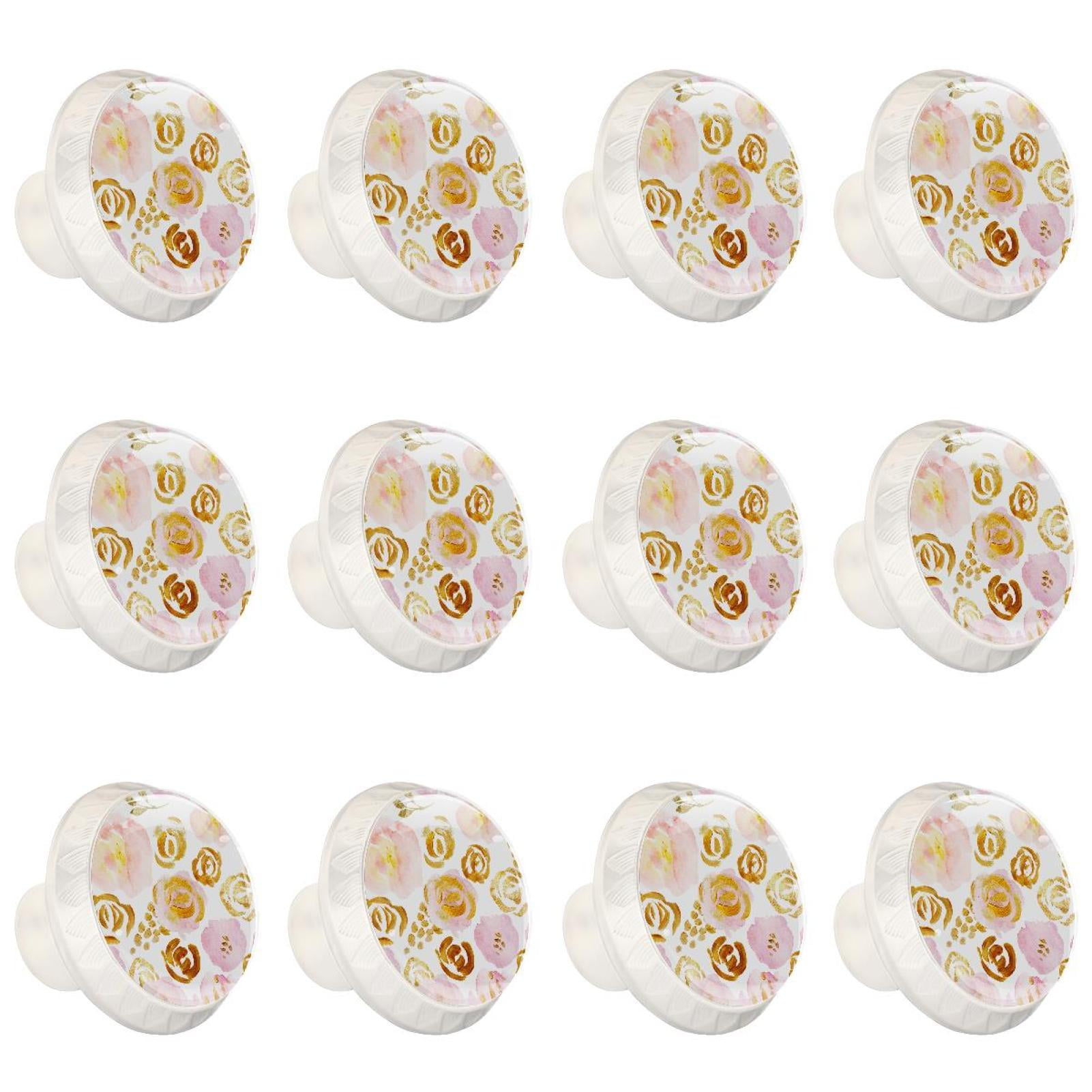 12 Pcs Watercolor Pink Roses Knobs for Kitchen Cabinet Cupboard Dresser ...
