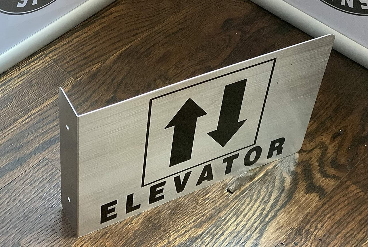 Elevator Projection Sign- Elevator 3D Sign (Silver- Brush Aluminium ...
