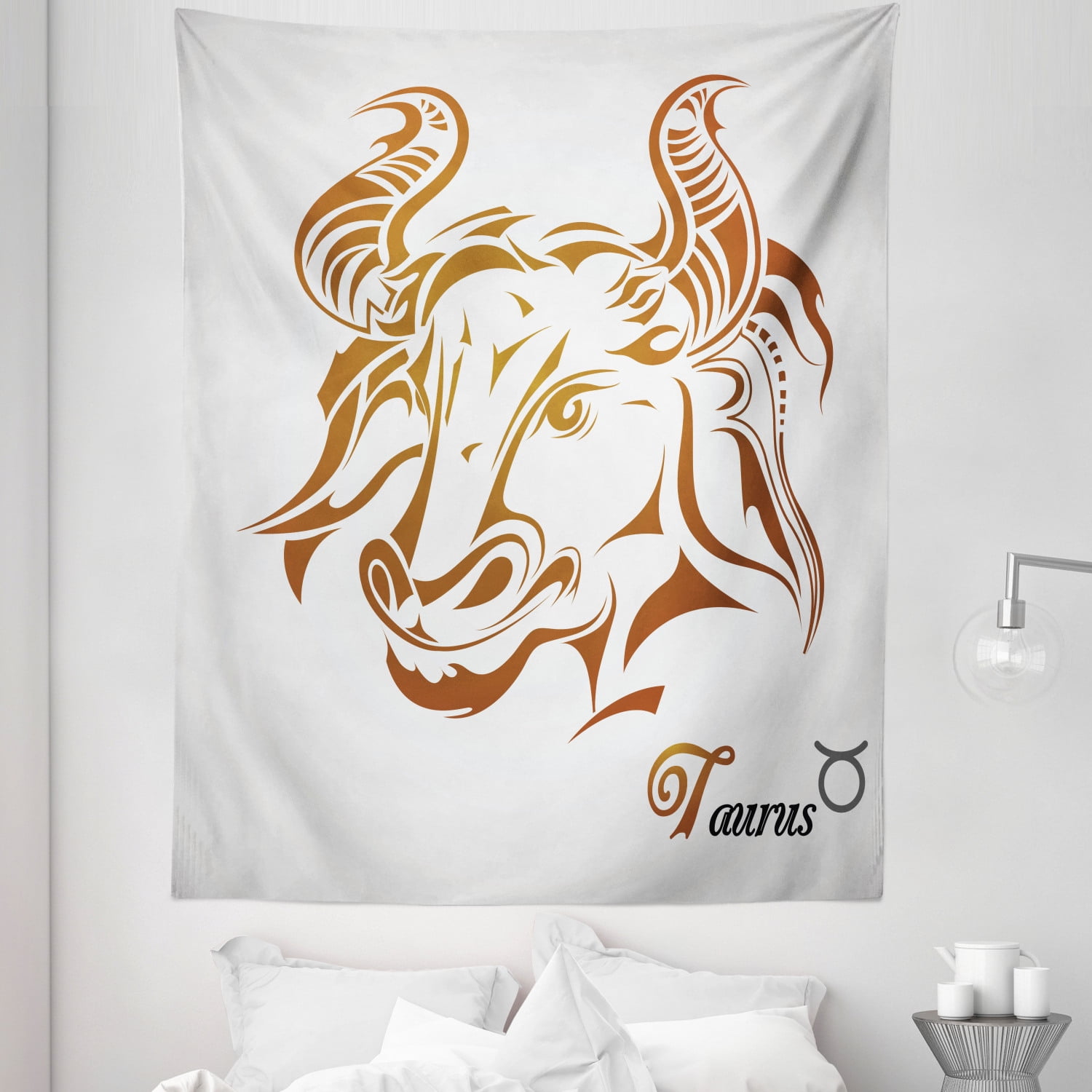 Zodiac Taurus Tapestry, Animal Face with and Design Horoscope Style Art ...