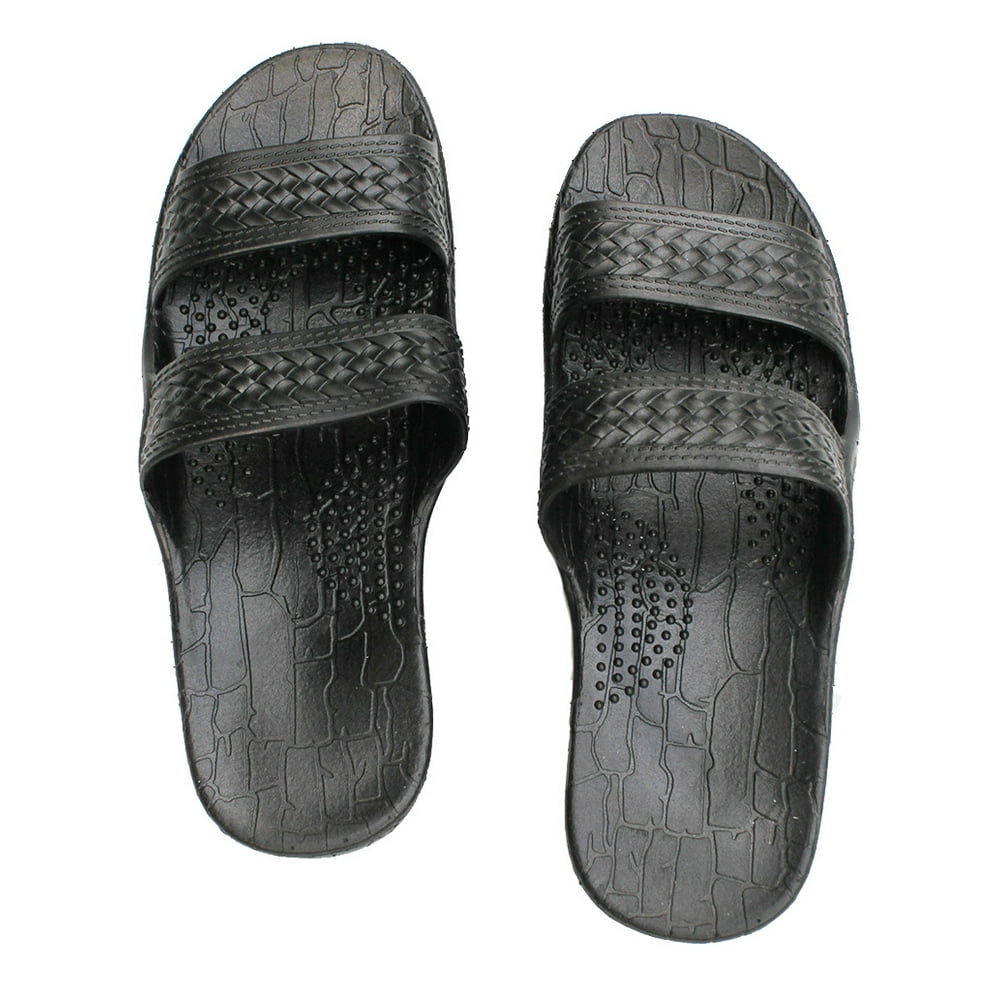Surfware Hawaiian - Black Rubber Slide on Sandal Slippers Double Strap ...