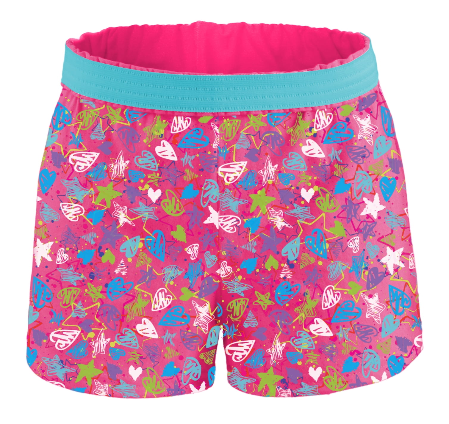 soffe girls' big authentic cheer short, hearts n stars/light turquoise ...